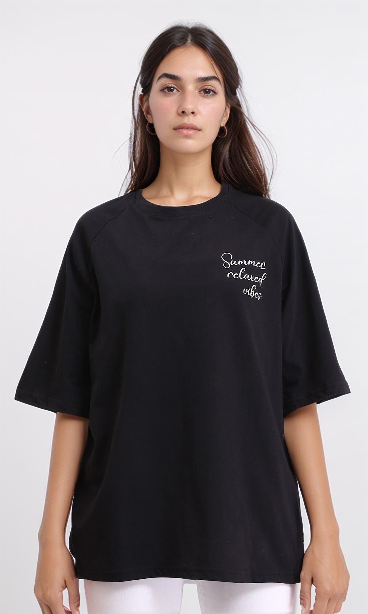 R208519 - Printed Relaxed Printed Long Tee - Black – RAVIN