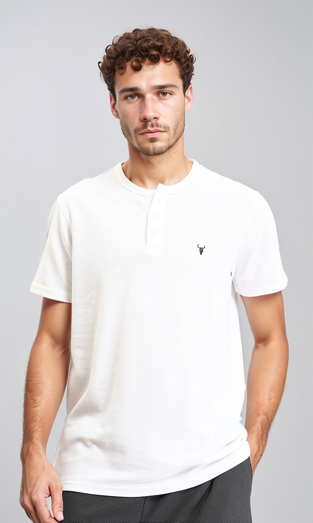 R204668 - Solid Mandarin Collar Polo Shirt - White – RAVIN