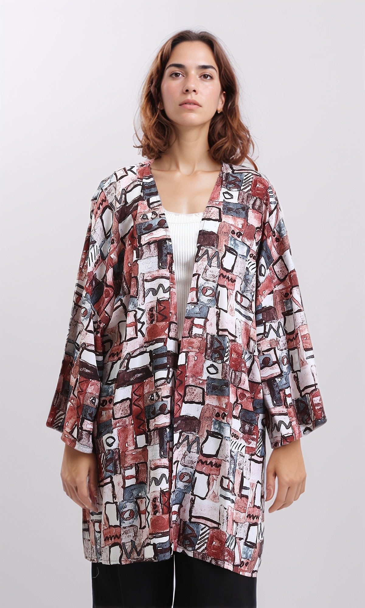 R209477 - Patterned Long Sleeves Summer Cardigan - Burgundy & Brown – RAVIN