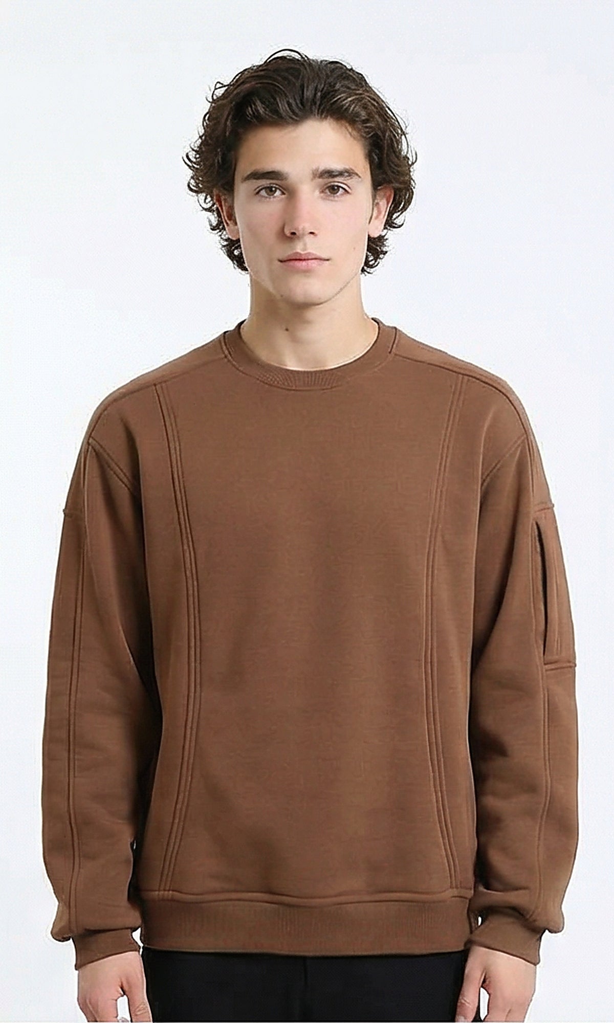 R215546 - Slip On Comfy Sweatshirt with Sleeve Pocket - Brown – RAVIN